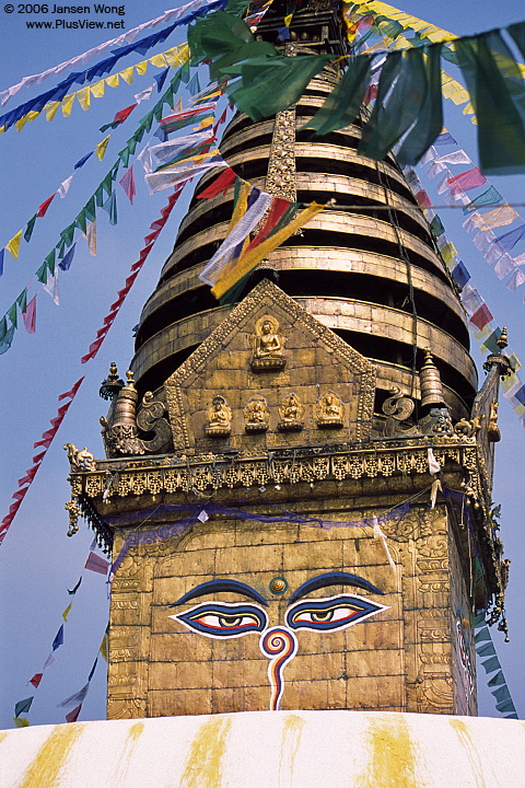 The top of Swayambhunath stupa - Buddhism in Nepal